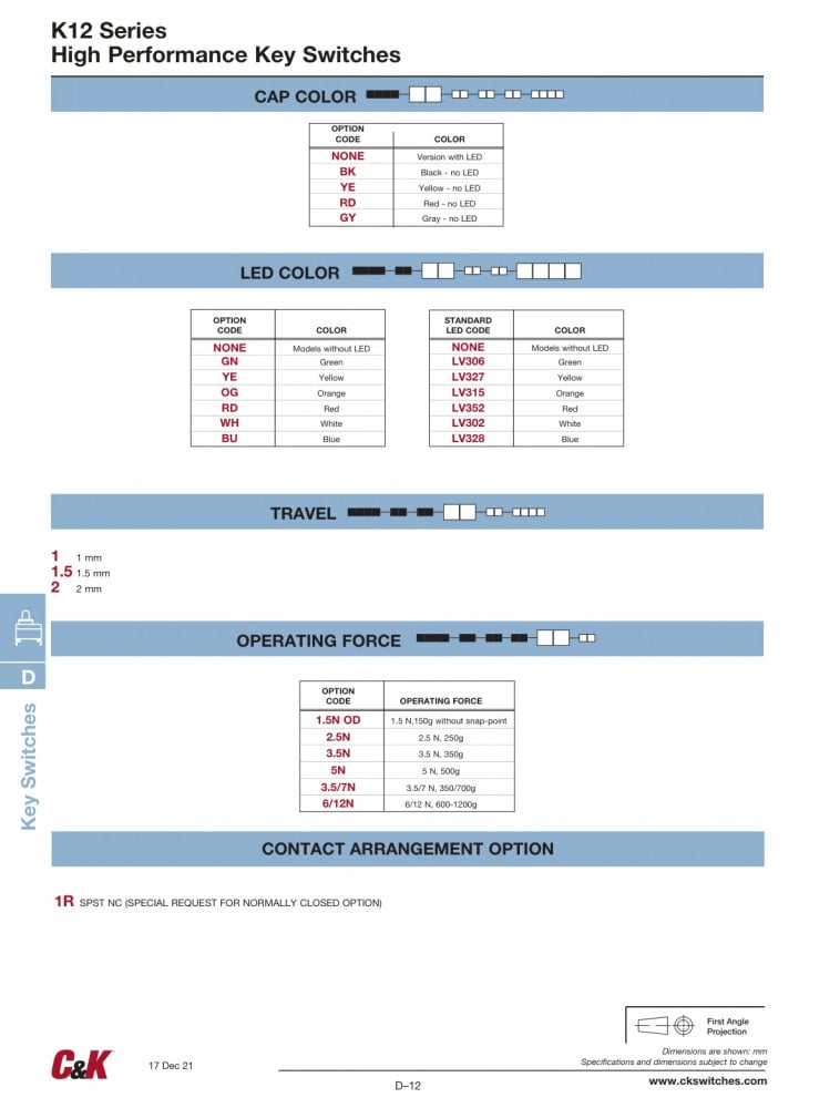 C&K K12 series datasheet page 6