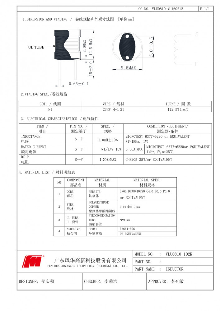 FH VLU0810-102K approval specification page 2