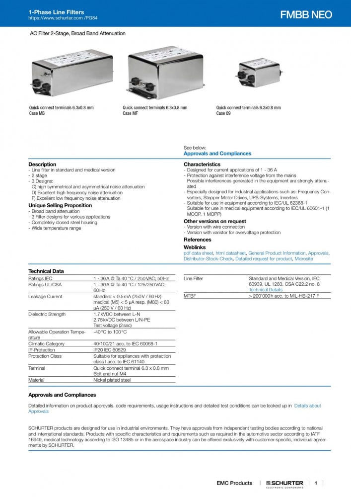 SCHURTER 5500 series datasheet page 1