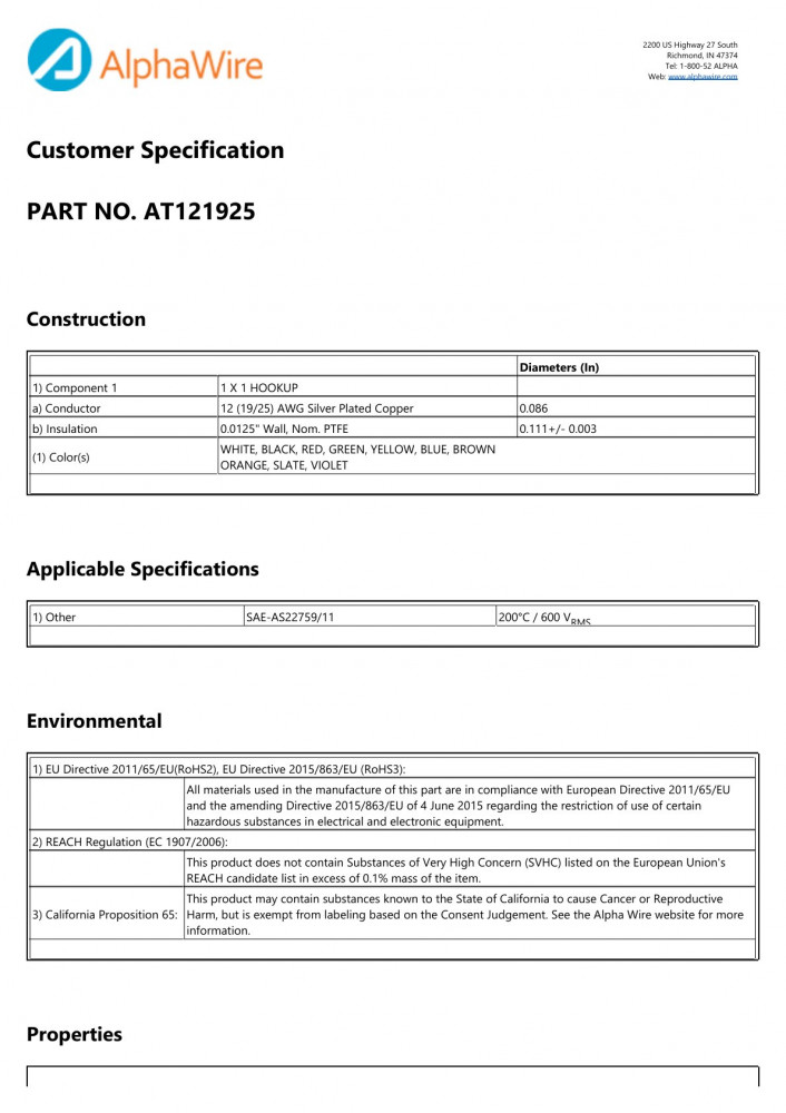 AT121925 technical specification page 1