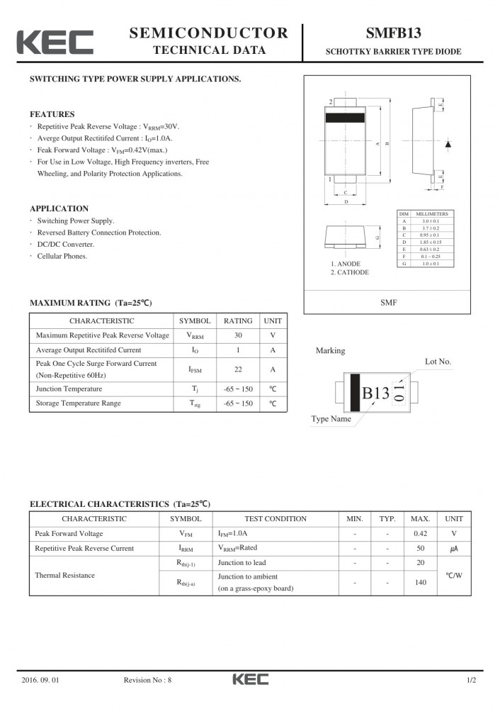 KEC SMFB13-RTK/H technical document page 1