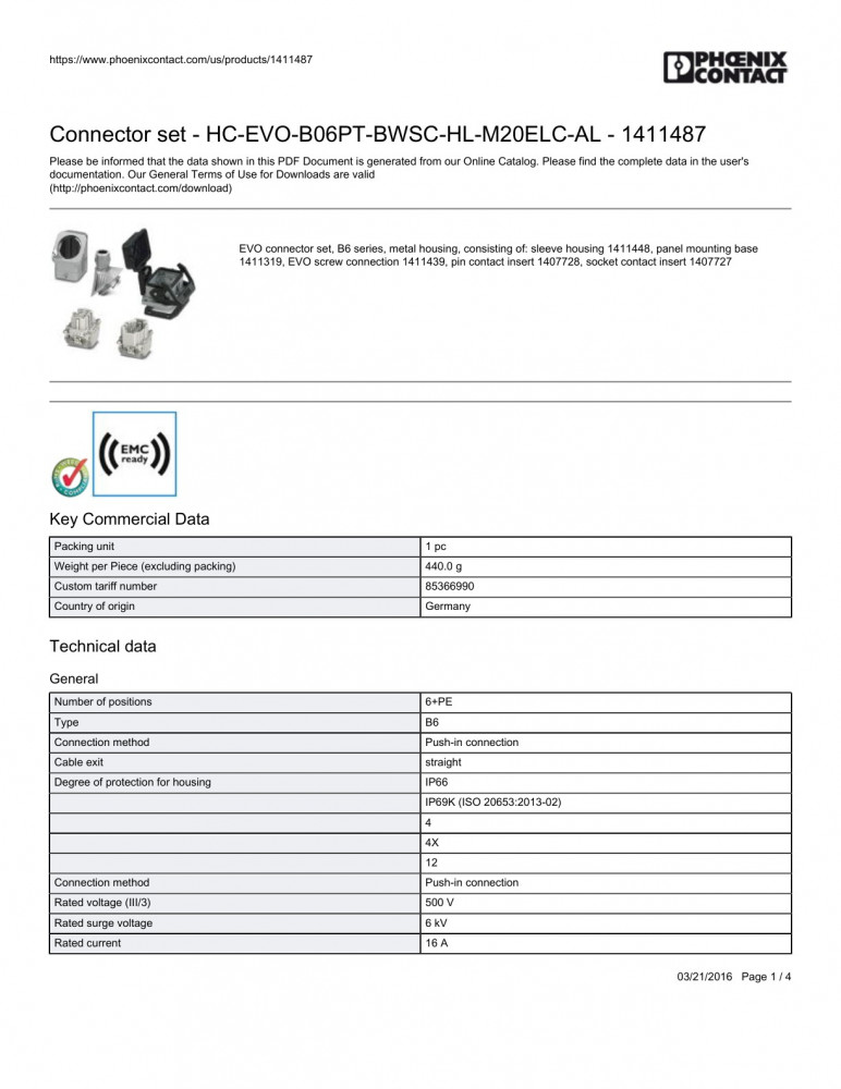 Phoenix Contact 1411487 product documentation page 1