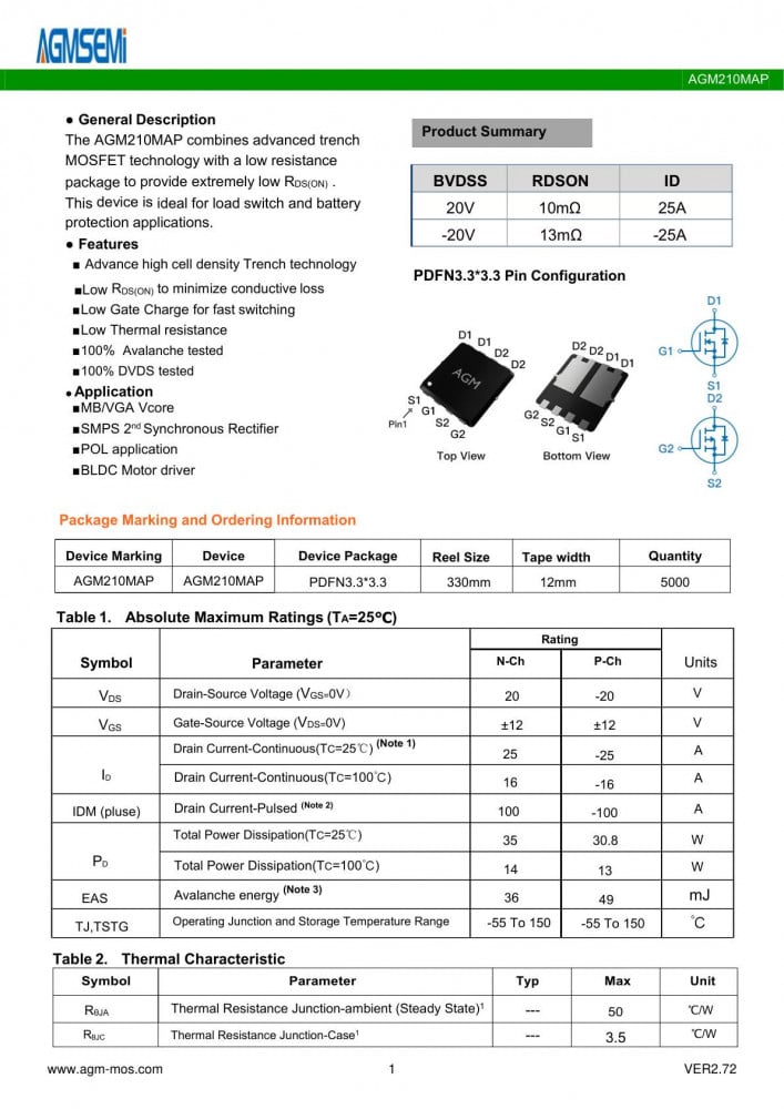 AGM210MAP datasheet page 1