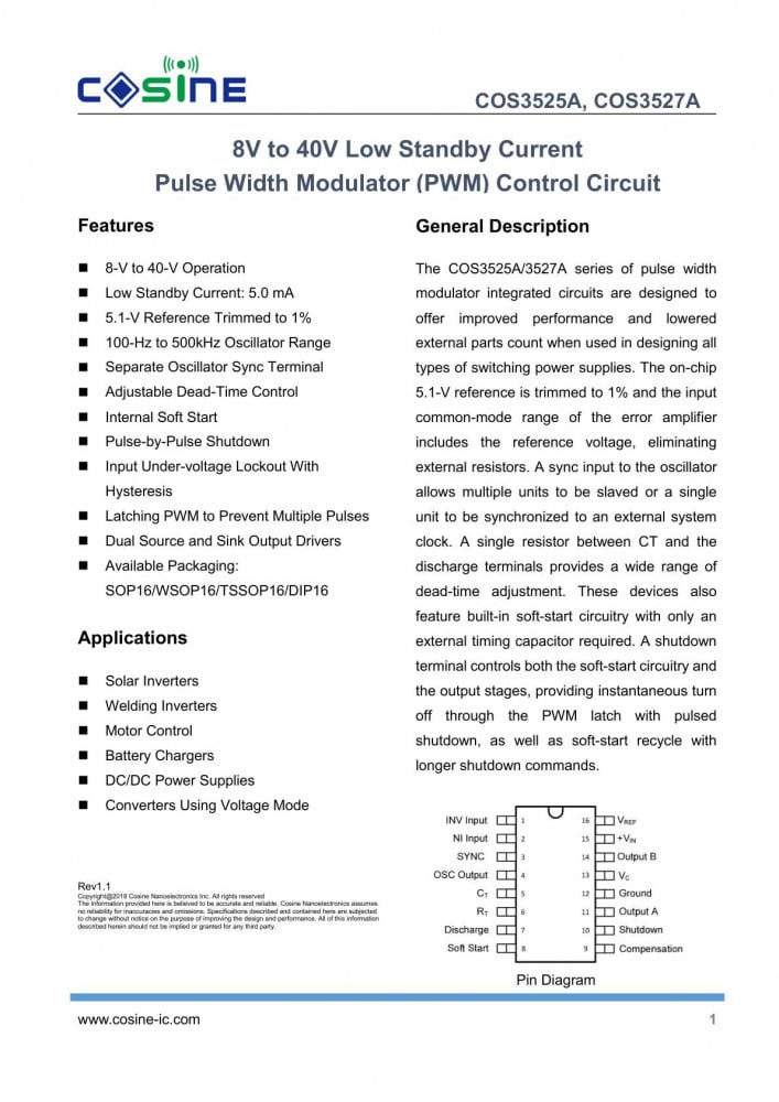 COS3525ADW datasheet page 1