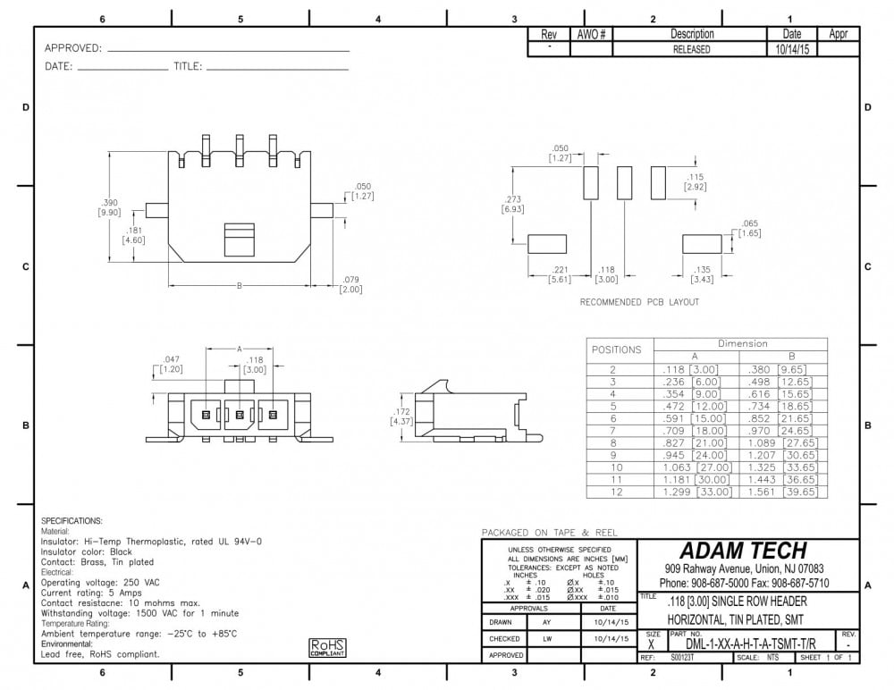 ADAM TECH DML-1-02-A-H-T-A-TSMT-T/R technical drawing