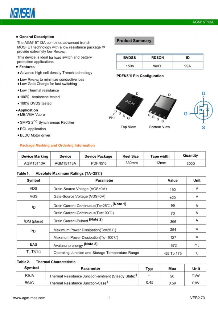 AGM15T13A datasheet page 1