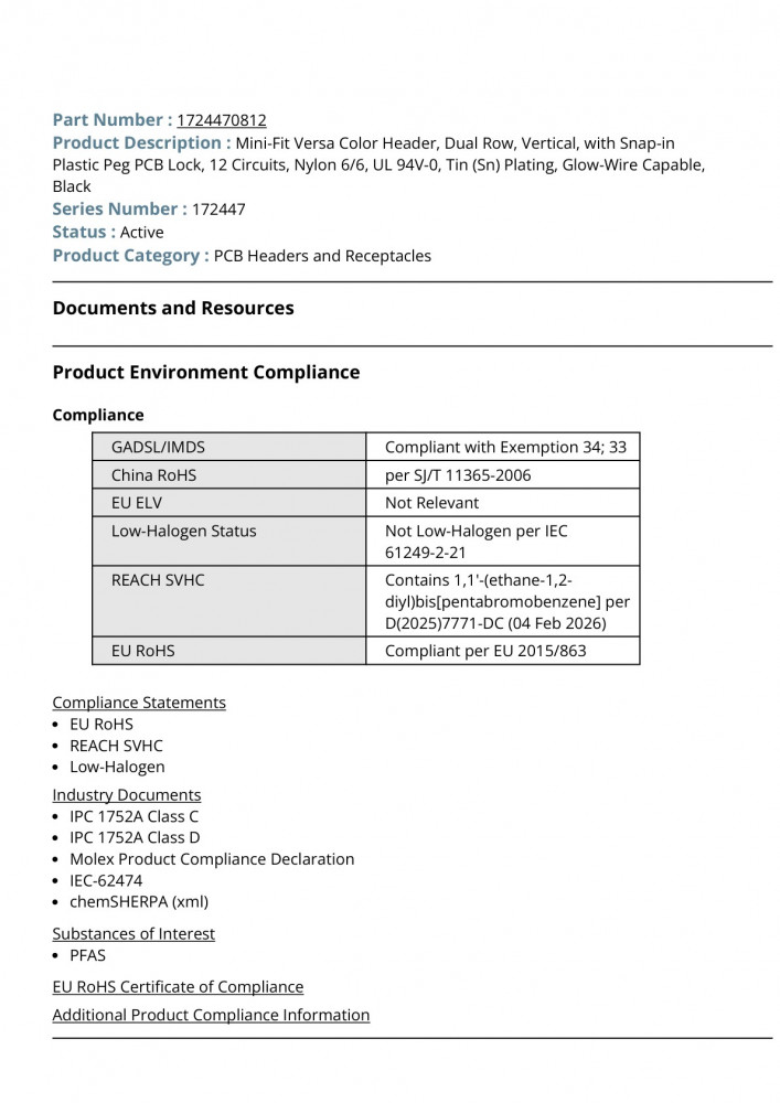 MOLEX 1724470812 technical document page 1