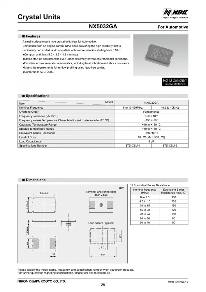 NDK NX5032GA technical document page