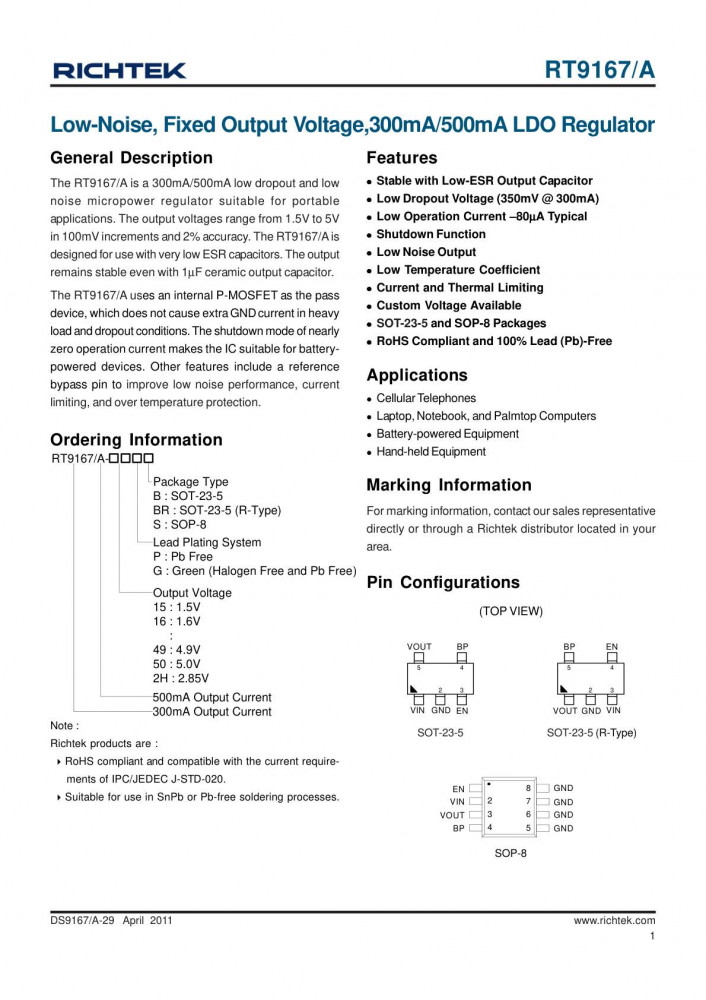 RT9167 datasheet page 1