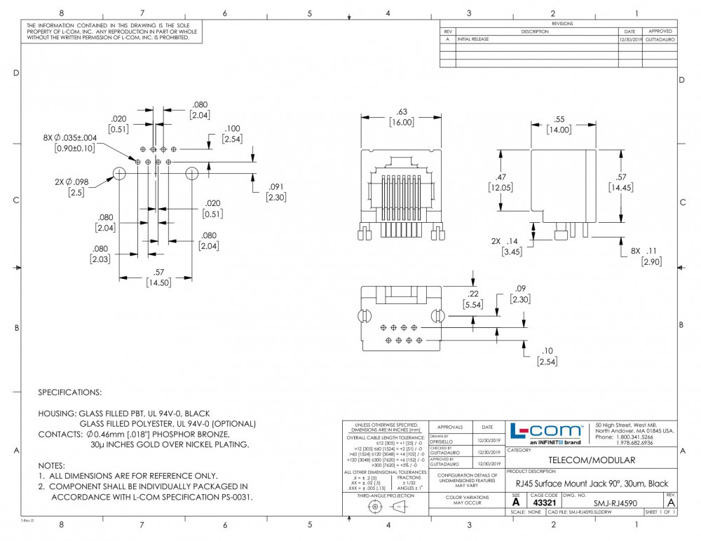 L-com SMJ-RJ4590 technical drawing