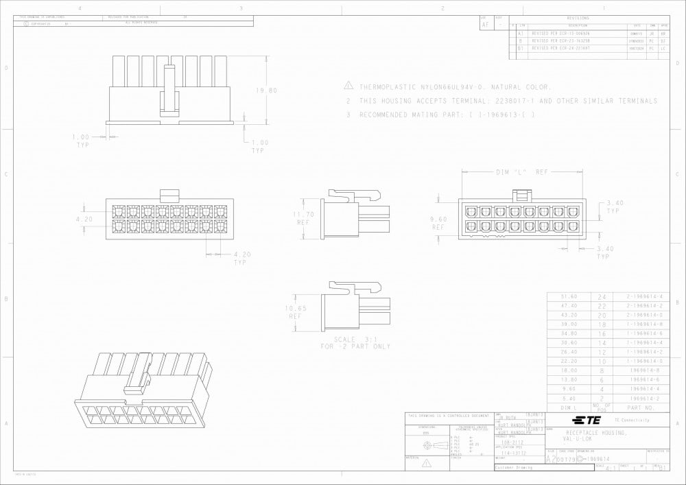 TE Connectivity 1-1969614-0 controlled drawing preview
