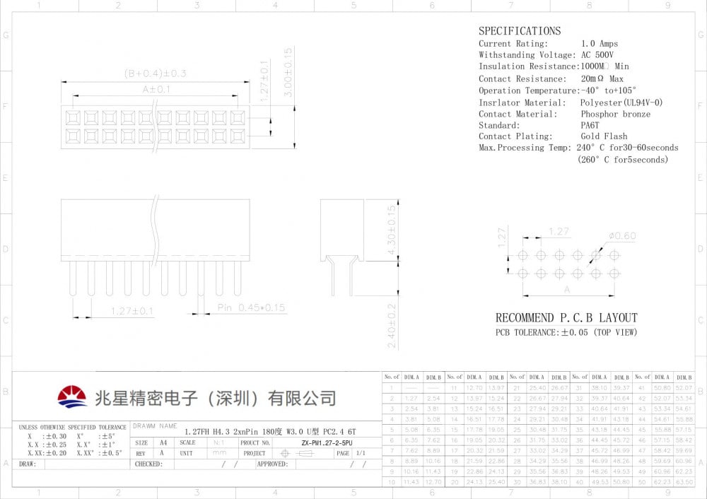 ZX-PM1.27-2-5PU technical drawing