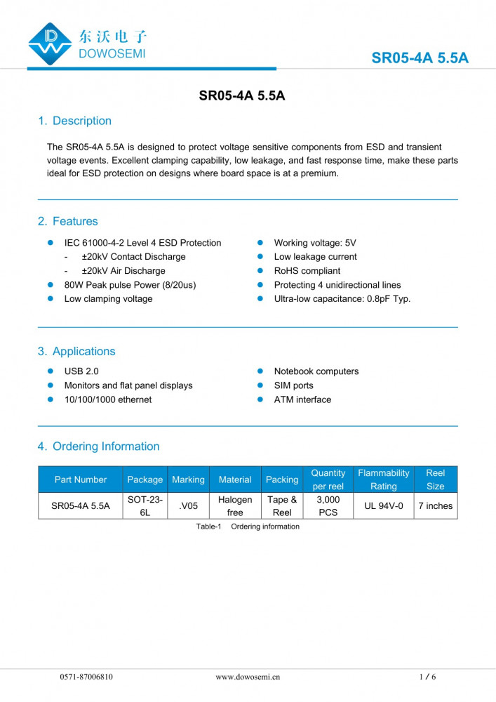 SR05-4A 5.5A datasheet page 1