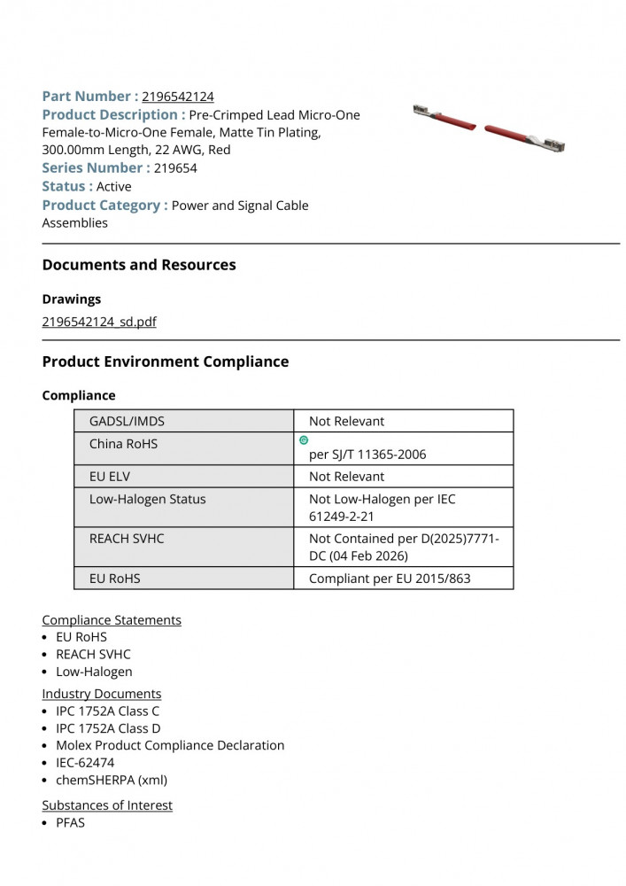 MOLEX 2196542124 product drawing, page 1