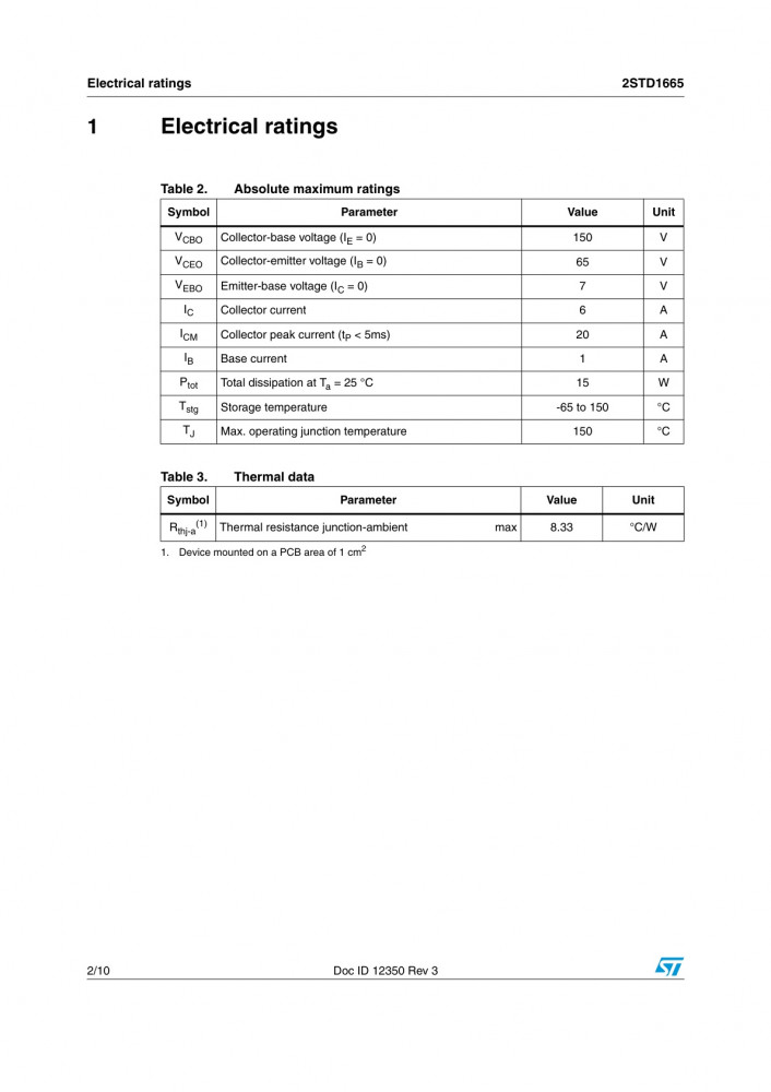 2STD1665T4 datasheet page 2