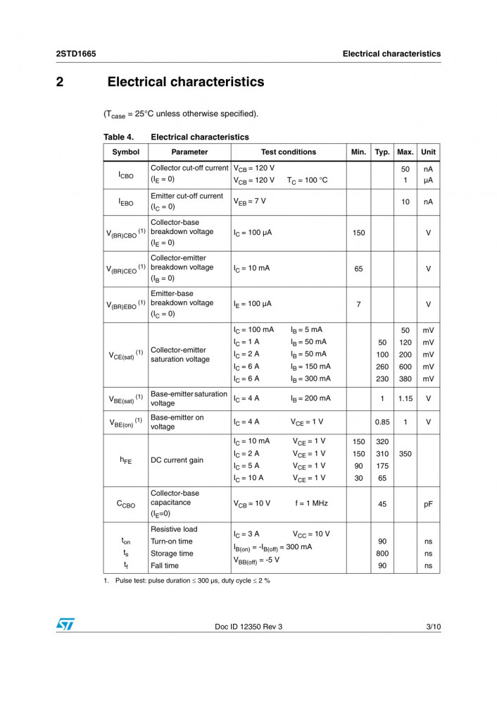 2STD1665T4 datasheet page 3