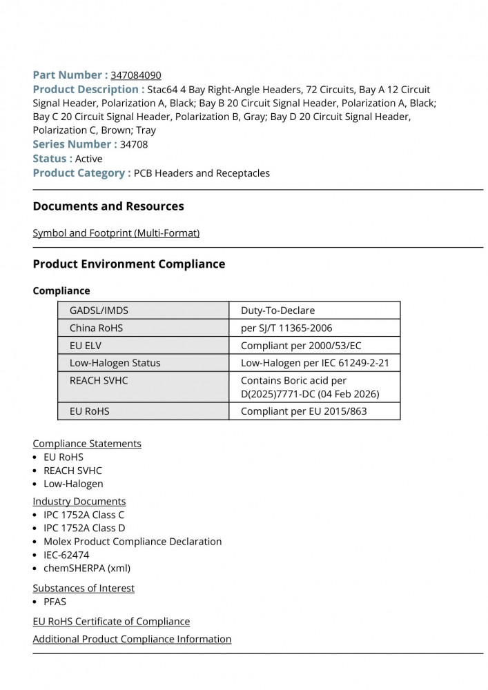 MOLEX 347084090 technical document page 1