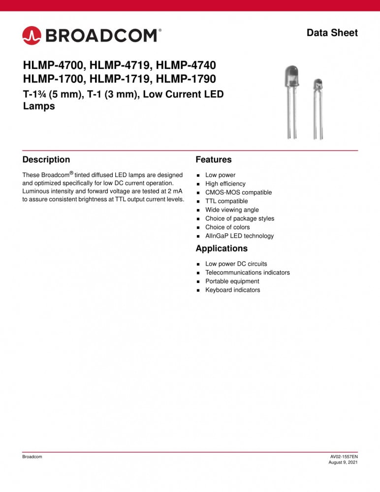 HLMP series datasheet page 1