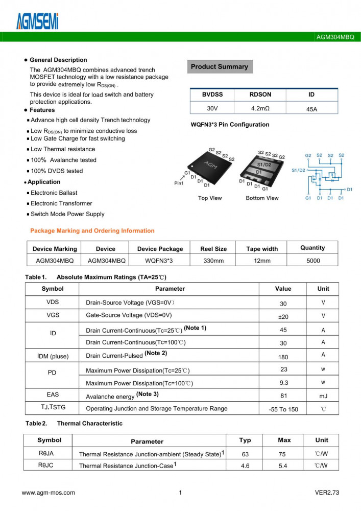 AGM304MBQ datasheet page 1