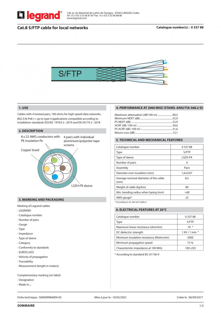 Legrand 033788 technical document, page 1