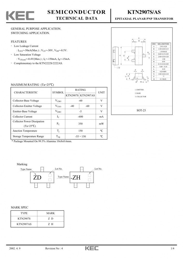 KTN2907AS datasheet page 1