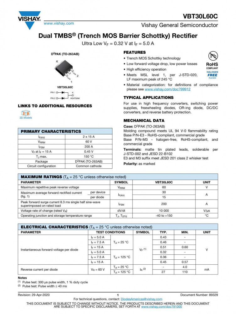 VBT30L60C datasheet page 1