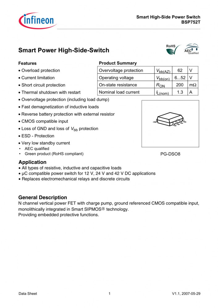 BSP752TXUMA1 datasheet page 1