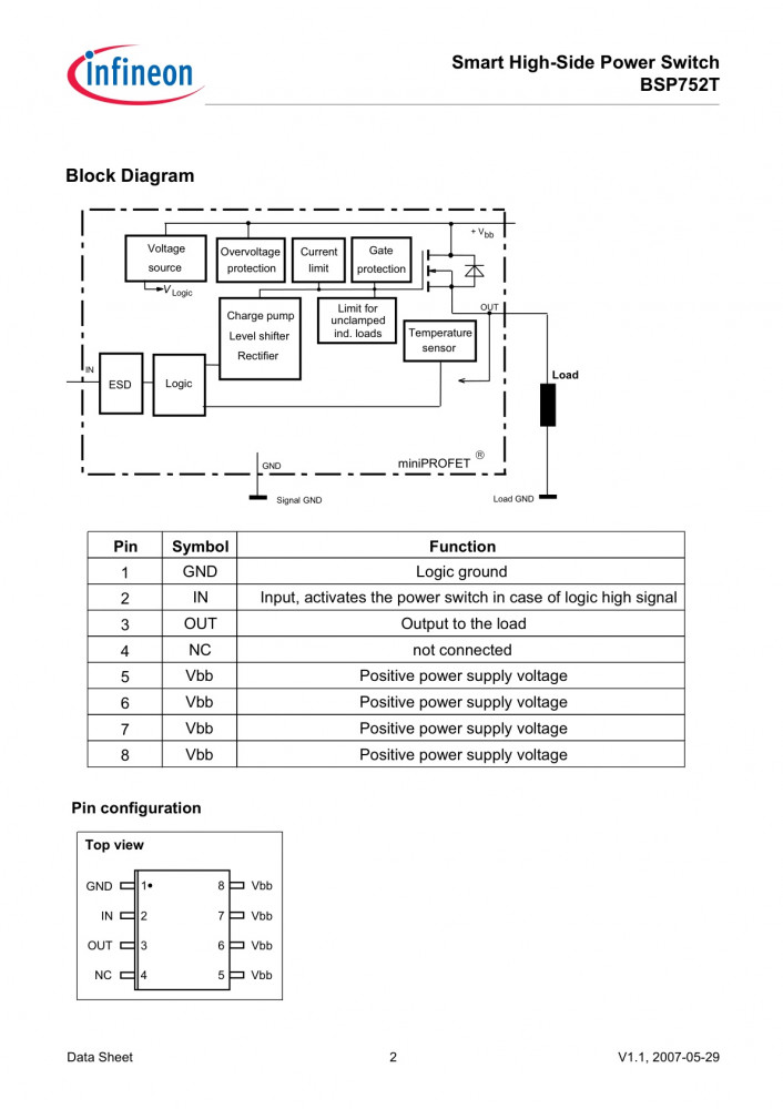 BSP752TXUMA1 datasheet page 2