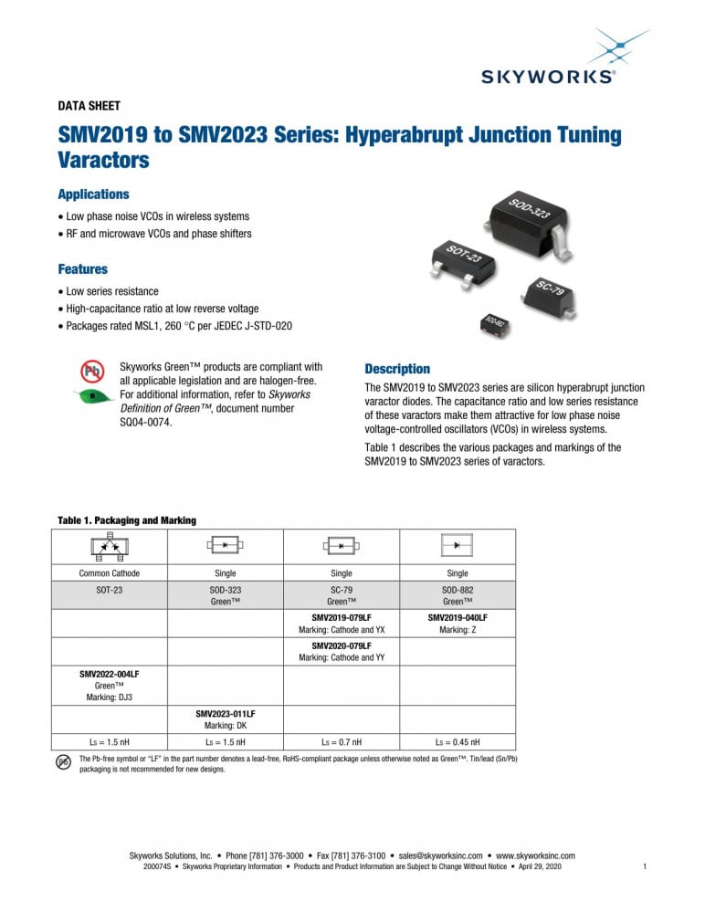 SMV2022-004LF datasheet page 1
