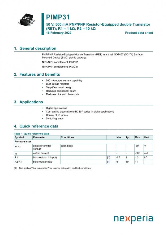 PIMP31X datasheet page 1
