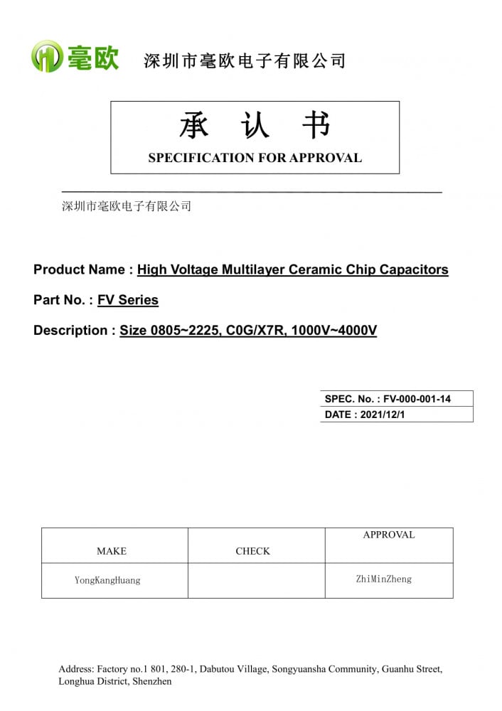 Milliohm FV Series datasheet page 1