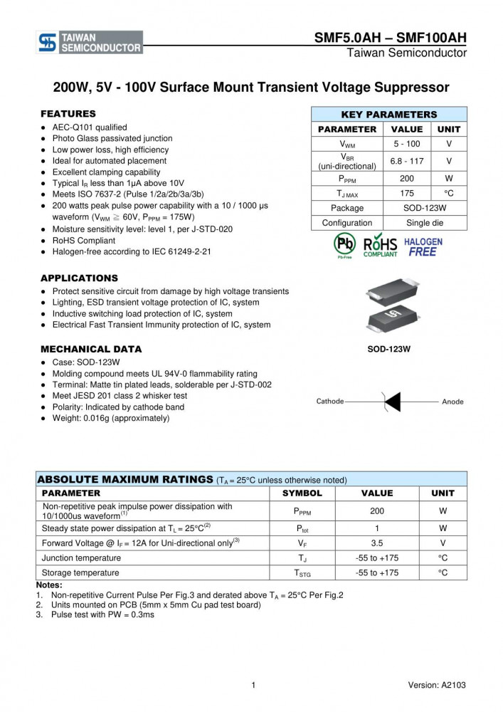 SMF75AH datasheet page 1