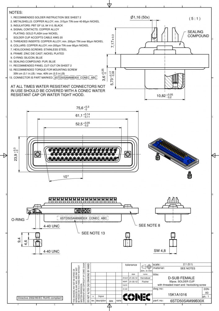 Conec 6STD50SAM99B30X product drawing, sheet 1