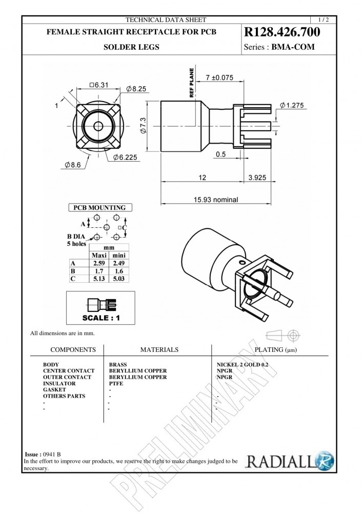 Radiall R128.426.700 datasheet page 1