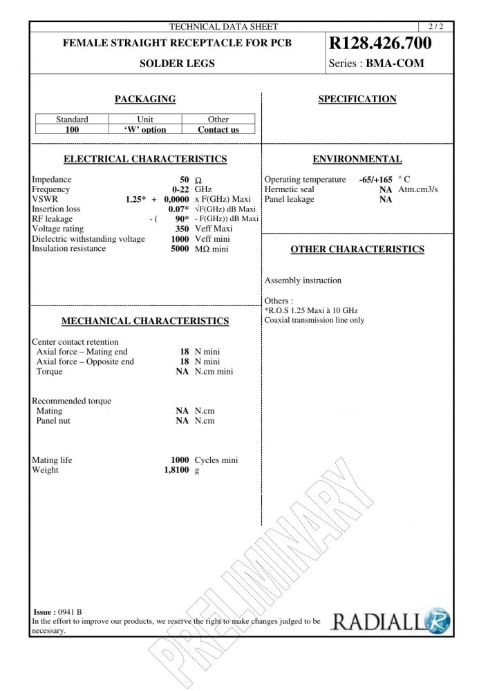 Radiall R128.426.700 datasheet page 2