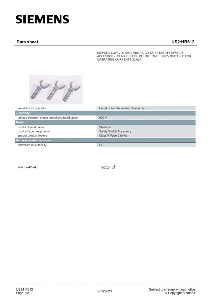 SIEMENS HR612 technical document page 1