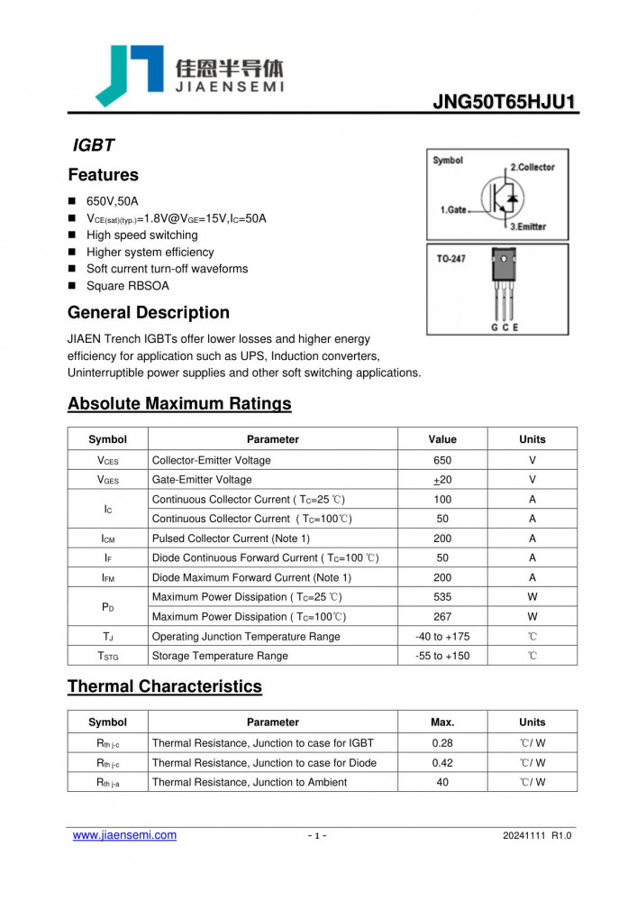 JNG50T65HJU1 datasheet page 1