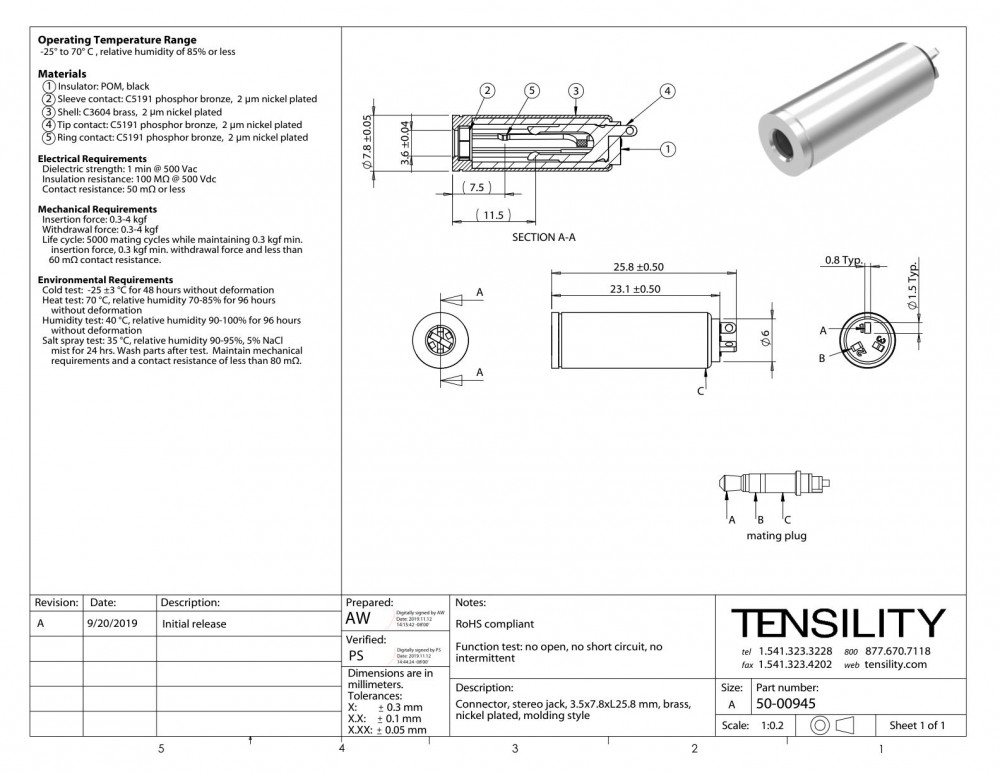 Tensility International 50-00945 product drawing