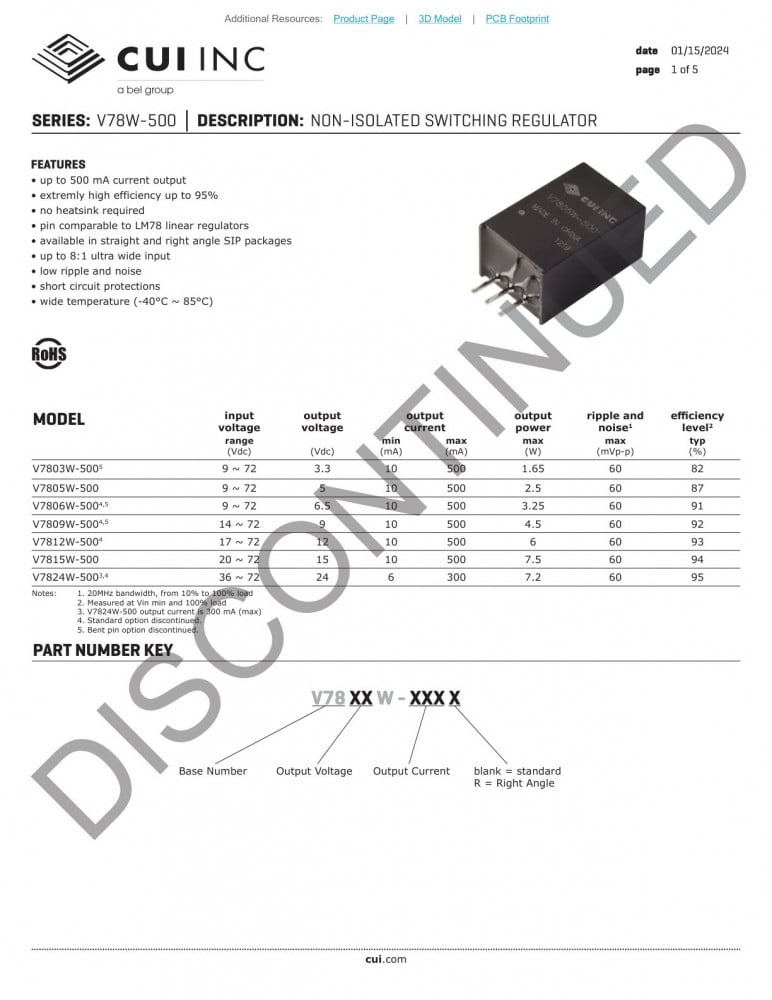 V7815W-500 datasheet page 1