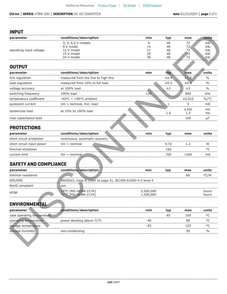 V7815W-500 datasheet page 2