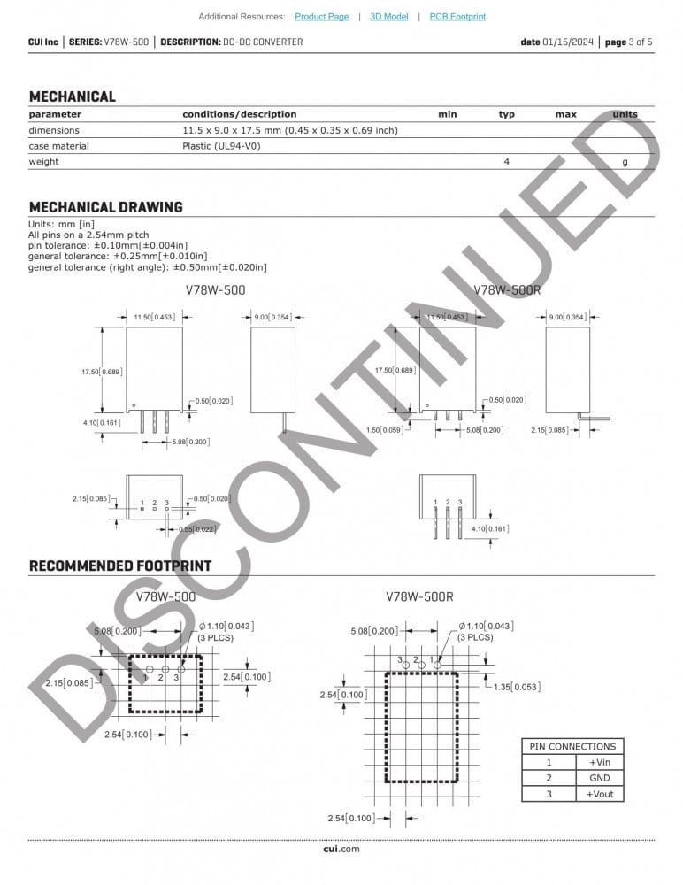 V7815W-500 datasheet page 3