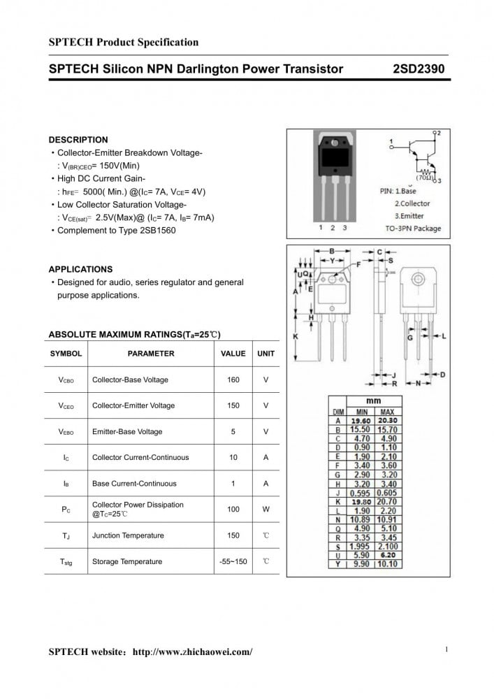 SPTECH 2SD2390 datasheet page 1