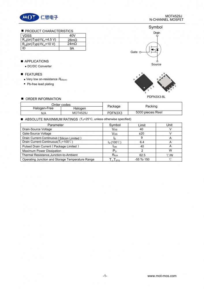 MOT4529J datasheet page 1