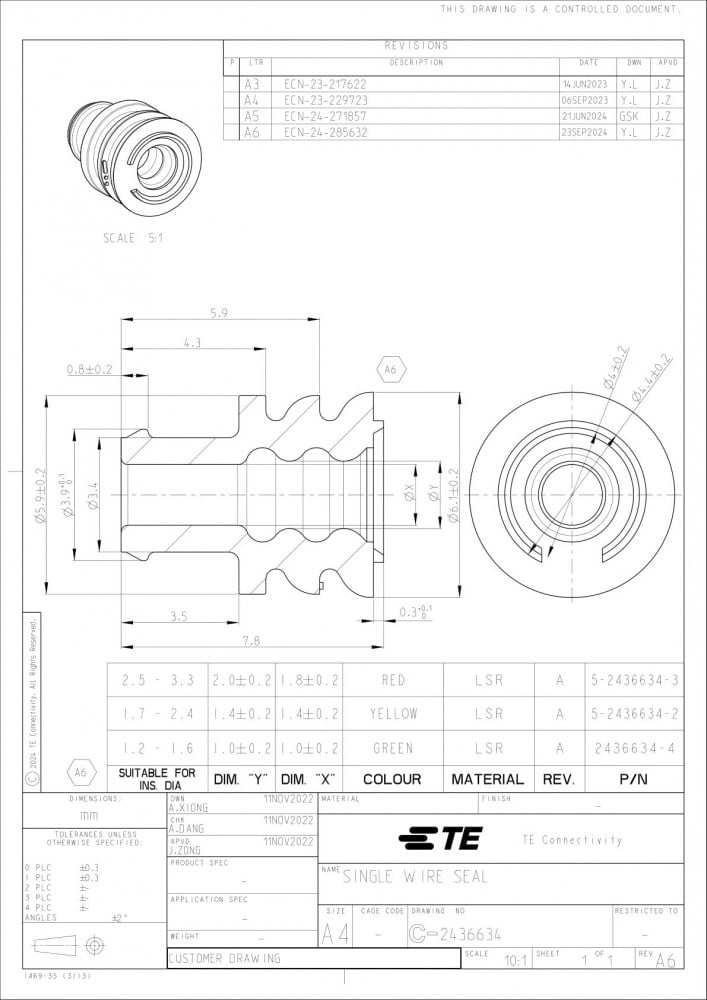 TE Connectivity 5-2436634-2 technical drawing page