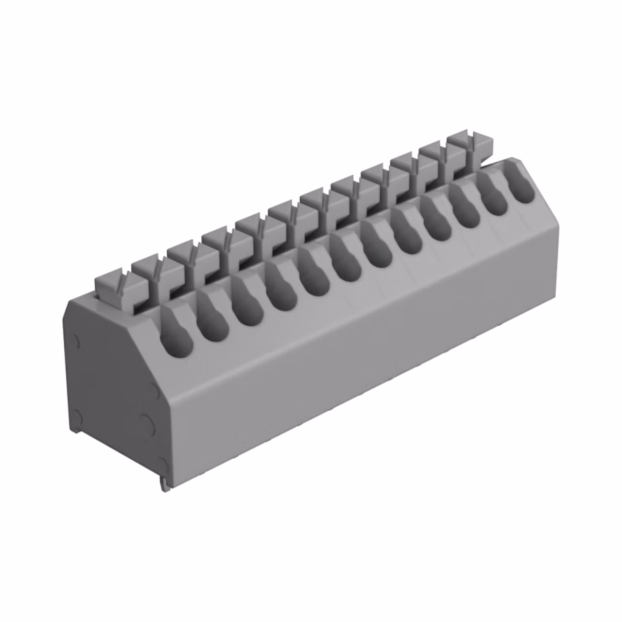 3.50mm Pitch, Eurostyle Fixed-Mount Push-Button Terminal Block, 45° Modular, 5A, 20-16 AWG, Light Gray, 12 Circuits for sale