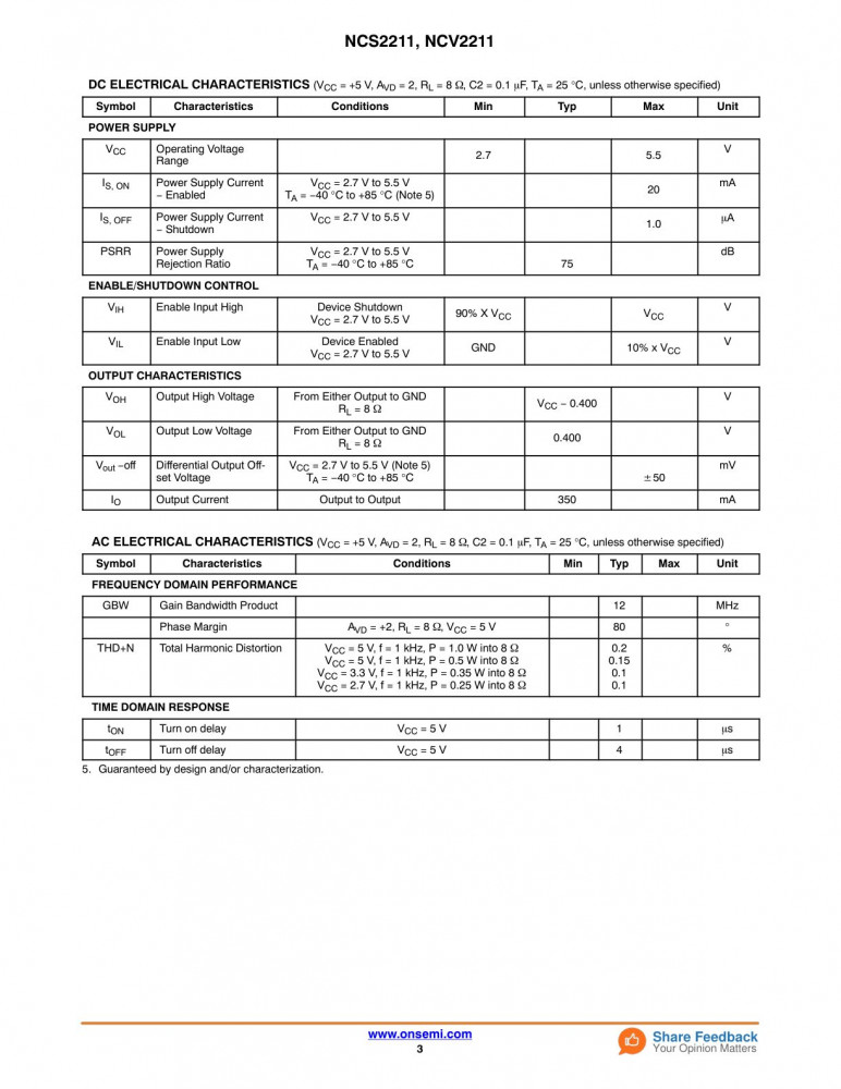 NCS2211 datasheet page 3