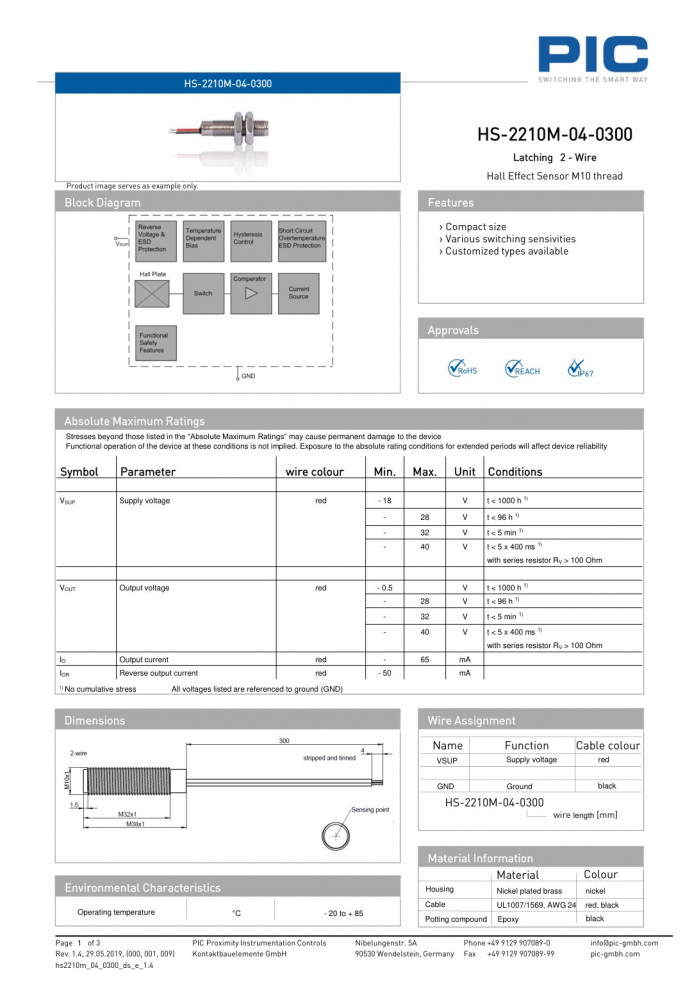 HS-2210M-04-0300 technical document page 1
