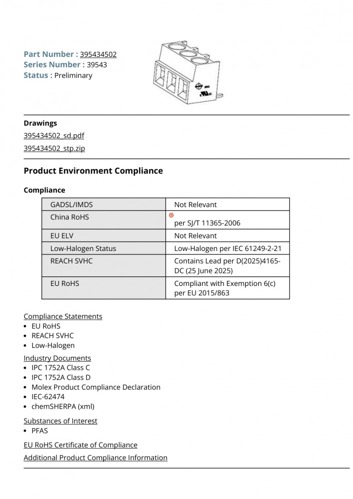 Molex 395434502 drawing page 1