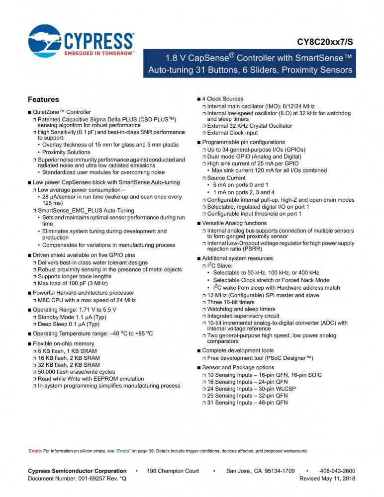 CY8C20237 datasheet page 1