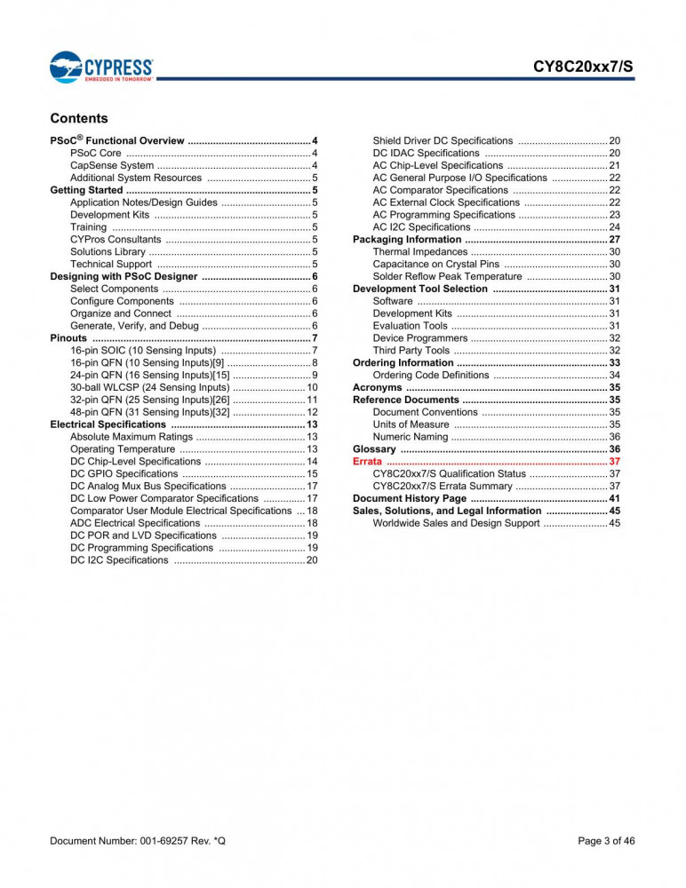 CY8C20237 datasheet page 3